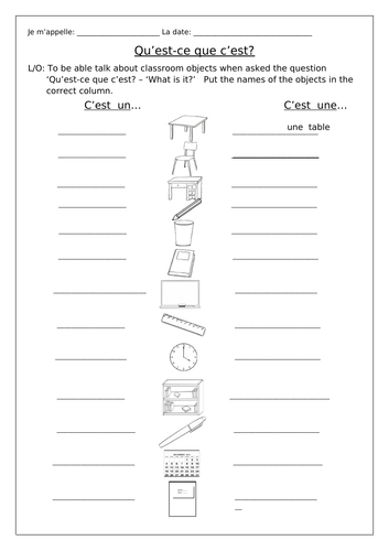 FRENCH - Dans La Salle de Classe - Worksheets | Teaching Resources