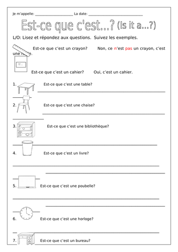 FRENCH - Dans La Salle de Classe - Worksheets | Teaching Resources