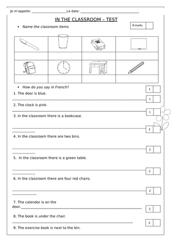 FRENCH - Dans La Salle de Classe - Worksheets | Teaching Resources