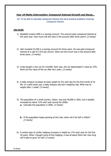 GCSE Higher Maths Revision - Compound Interest. | Teaching Resources