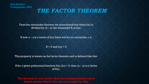 The factor theorem,the remainder theorem, and the area under a graph ...
