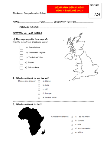 Geography Baseline Assessment | Teaching Resources