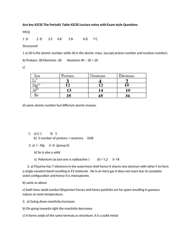 Igcse Chemistry Periodic Table Chapter Notes Examples And Exam Style