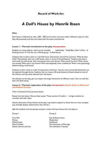 A Doll's House by Henrik Ibsen Drama KS5 A Level SOW - Stanislavski ...