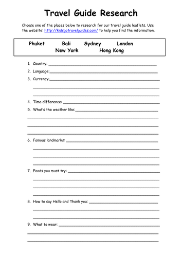 Travel Guide research activity | Teaching Resources