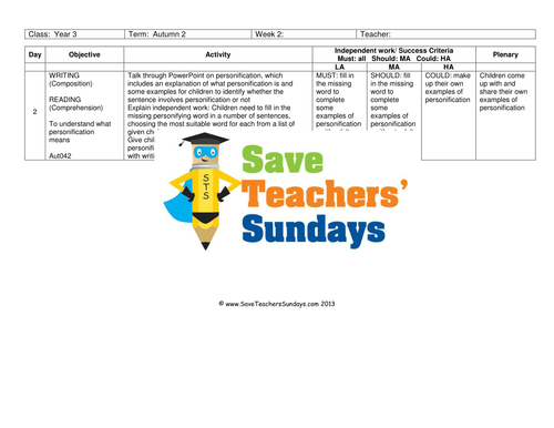 Personification Lesson Plan, Worksheets and Other Resources | Teaching ...