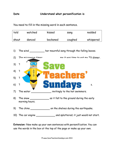 Personification Lesson Plan, Worksheets and Other Resources | Teaching ...