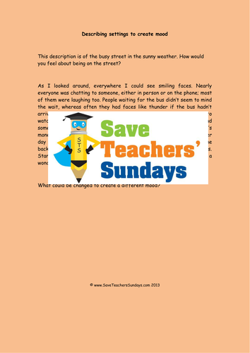 Describing Settings: Creative Writing Lesson Plan, Model Description ...