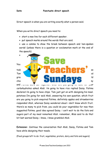 Punctuating Direct Speech Lesson Plan and Worksheet | Teaching Resources