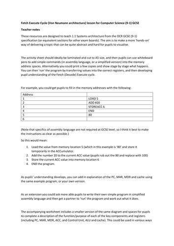 Fetch Execute Cycle Von Neumann Architecture Resources For Computer Science 9 1 Gcse 