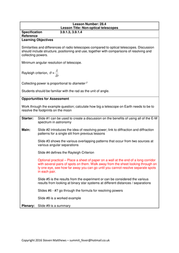 A-Level Physics Astrophysics - Non-Optical telescopes (PowerPoint and ...