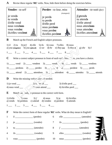 The Present Tense of Regular 'RE' Verbs | Teaching Resources