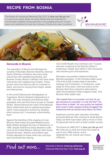 Holocaust Memorial Day 2017 recipe cards: cooking activity to celebrate ...