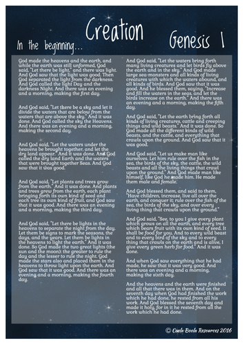 Creation- Genesis 1 & 2 and John 1:1-5 | Teaching Resources