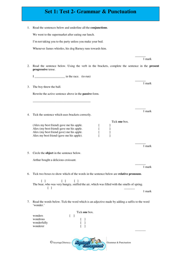 Grammar and Punctuation 10 Minute Tests (10 Tests in Each Unit ...