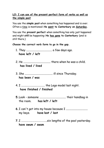 Simple Past and Present Perfect PPT and worksheets | Teaching Resources