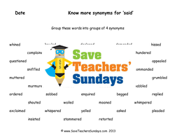 Synonyms For 'Said' Lesson Plan and Worksheet | Teaching Resources