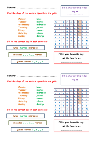 KS3 Spanish starter - days of the week | Teaching Resources