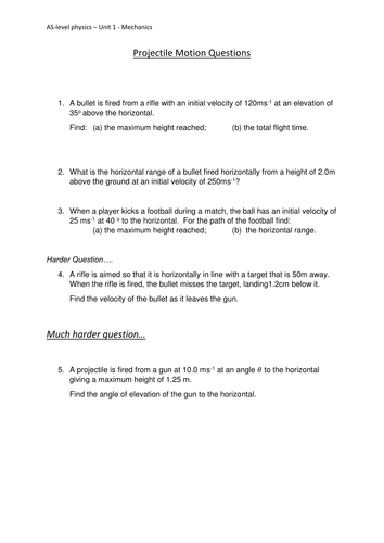 Projectile Motion Questions - A-level Physics | Teaching Resources
