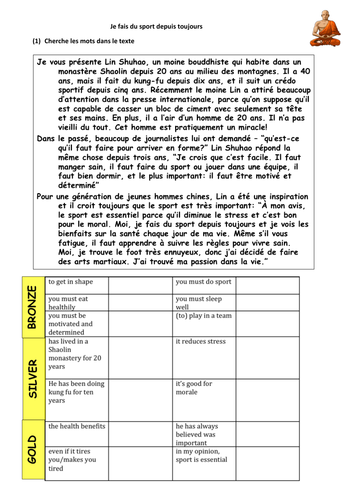 KS3 French - Body & healthy living activities | Teaching Resources