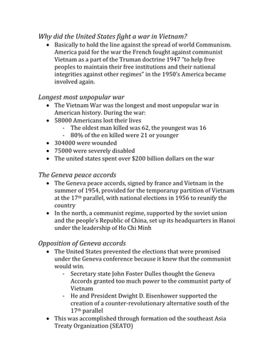 IB History Notes on Vietnam | Teaching Resources