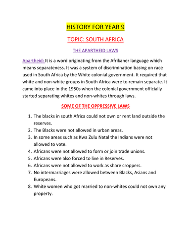 APARTHEID IN SOUTH AFRICA | Teaching Resources