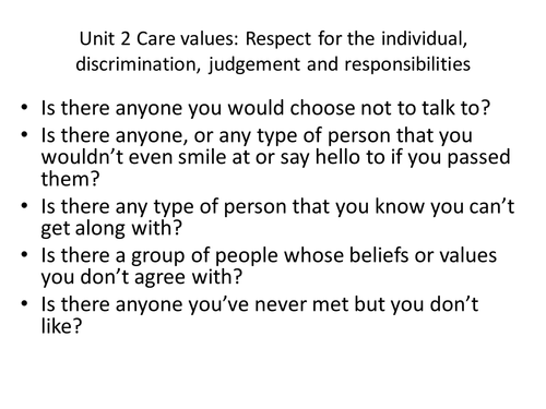Health and Social Care BTEC Firsts unit 2 (Care Values) Discrimination ...