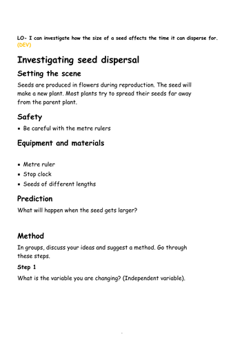 Seed dispersal for lower ability Year 7 | Teaching Resources
