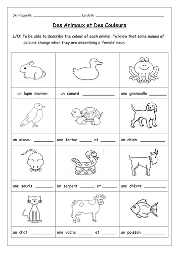 FRENCH - Animals & Colours - Des Animaux et Des Couleurs - Worksheets ...