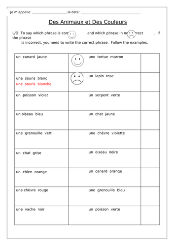 FRENCH - Animals & Colours - Des Animaux et Des Couleurs - Worksheets ...