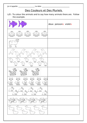 FRENCH - Animals & Colours - Des Animaux et Des Couleurs - Worksheets ...