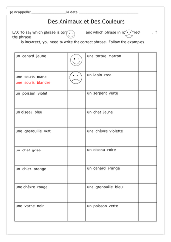 FRENCH - Animals & Colours - Des Animaux et Des Couleurs - Worksheets ...