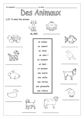 FRENCH - Animals & Colours - Des Animaux et Des Couleurs - Worksheets ...