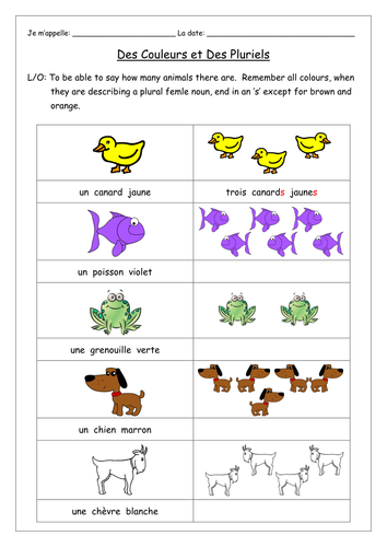 FRENCH - Animals & Colours - Des Animaux et Des Couleurs - Worksheets ...