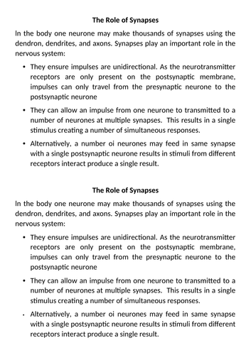 A Level Biology: Synapses Lesson & Activities | Teaching Resources