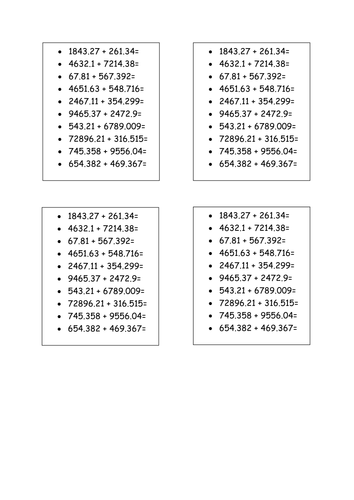 Addition 4 digit and decimal addition | Teaching Resources