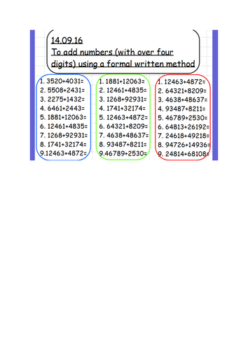 Addition 4 digit and decimal addition | Teaching Resources