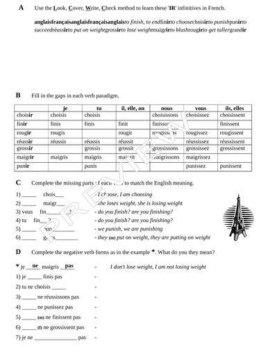 The Present Tense of Regular 'IR' verbs in French | Teaching Resources