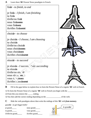 The Present Tense of Regular 'IR' verbs in French | Teaching Resources