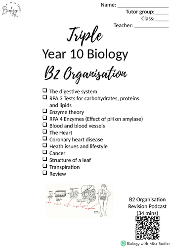 AQA Triple Biology B2 Organisation (12 lessons) | Teaching Resources