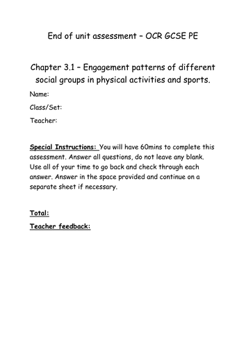 Chapter 3.1 Engagement patterns in sport assessment and mark scheme OCR ...