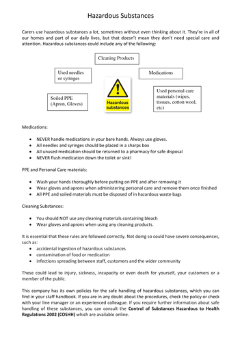 Hazardous Substances - Summary Handout | Teaching Resources