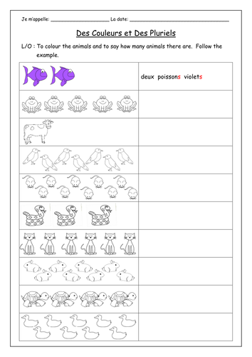 FRENCH - Animals & Colours - Des Animaux et Des Couleurs - Worksheets ...