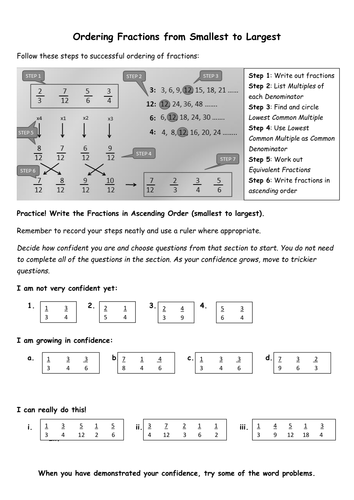 Ordering Fractions using Common Denominator | Teaching Resources