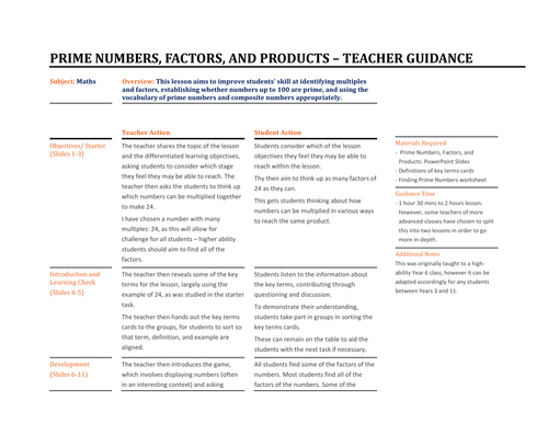 Prime Numbers, Factors, and Products | Teaching Resources