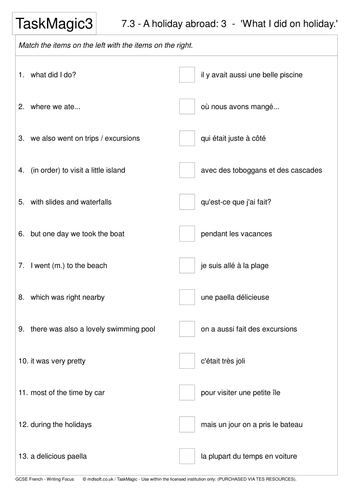 GCSE French writing focus "holiday abroad / les vacances à l'étranger ...