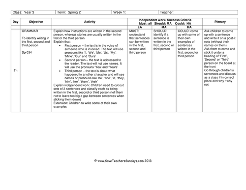 Understanding First, Second and Third Person Lesson Plan and Worksheets ...