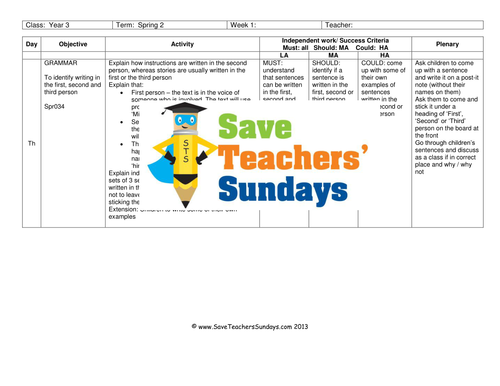 Understanding First, Second and Third Person Lesson Plan and Worksheets ...