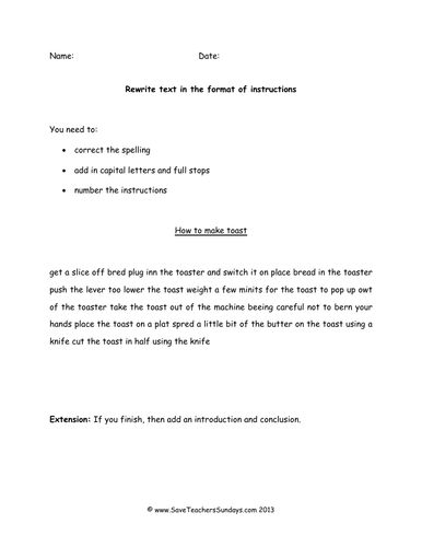 Year 3/4 Instructions Planning and Resources | Teaching Resources