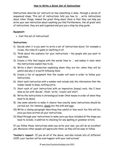 Year 3/4 Instructions Planning and Resources | Teaching Resources